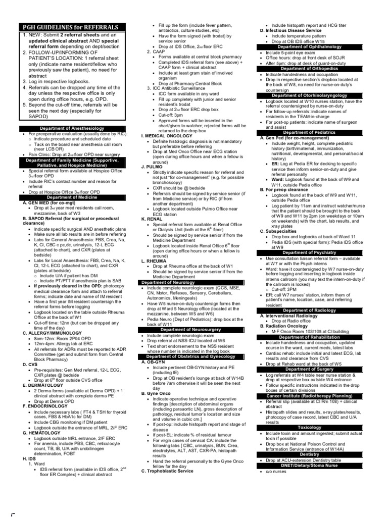 Updated PGH Guidelines For Referrals | PDF | Anesthesia | Radiology