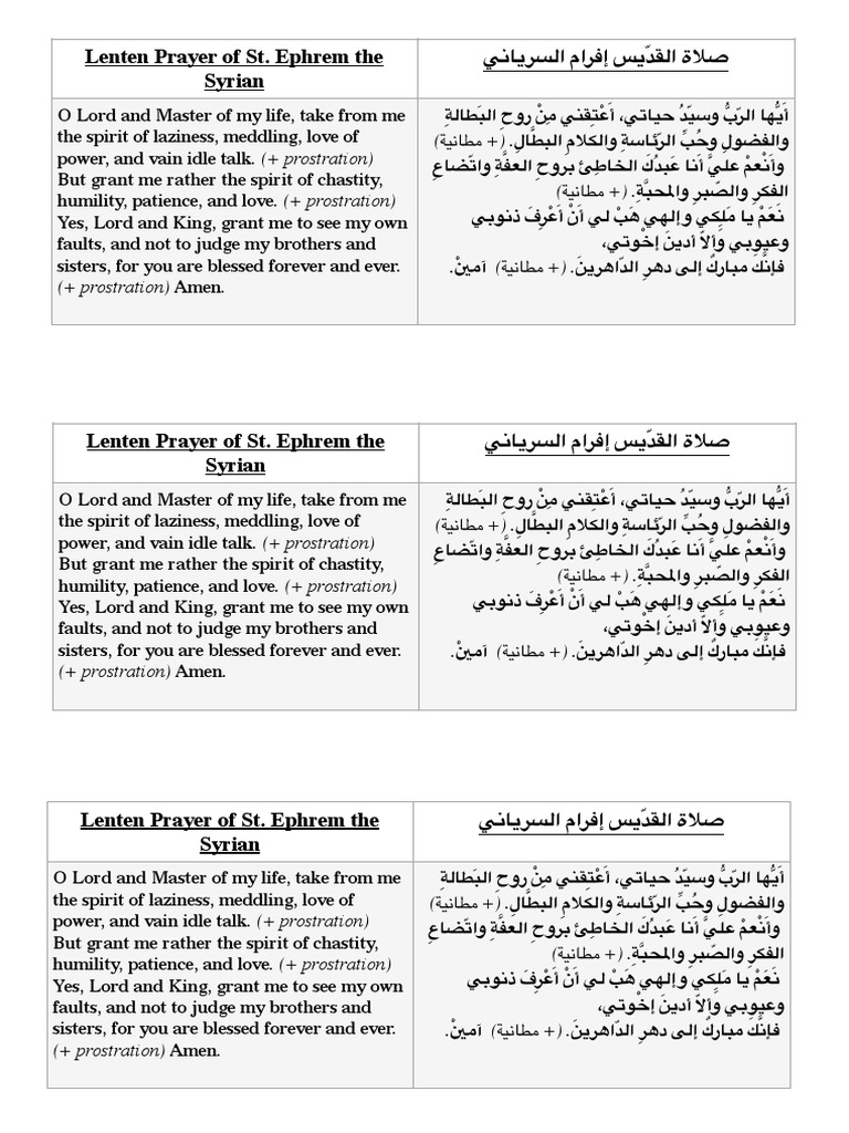 ST Ephrem The Syrian - Lenten Prayer | PDF