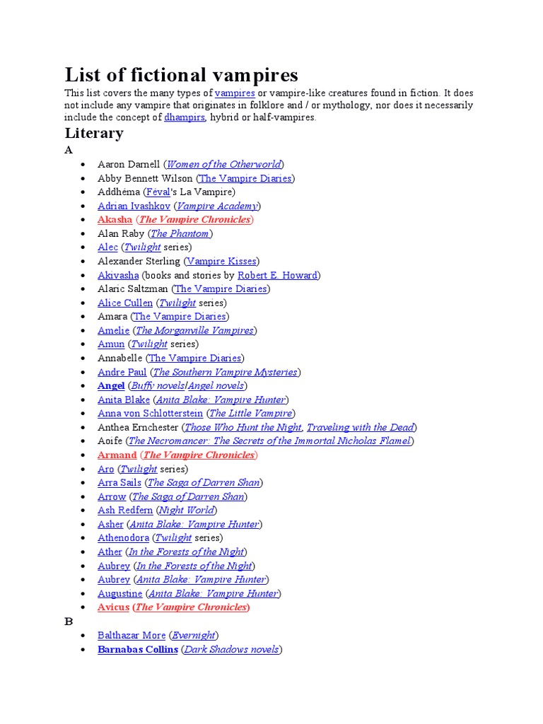 List of Fictional Vampires | PDF | Vampires