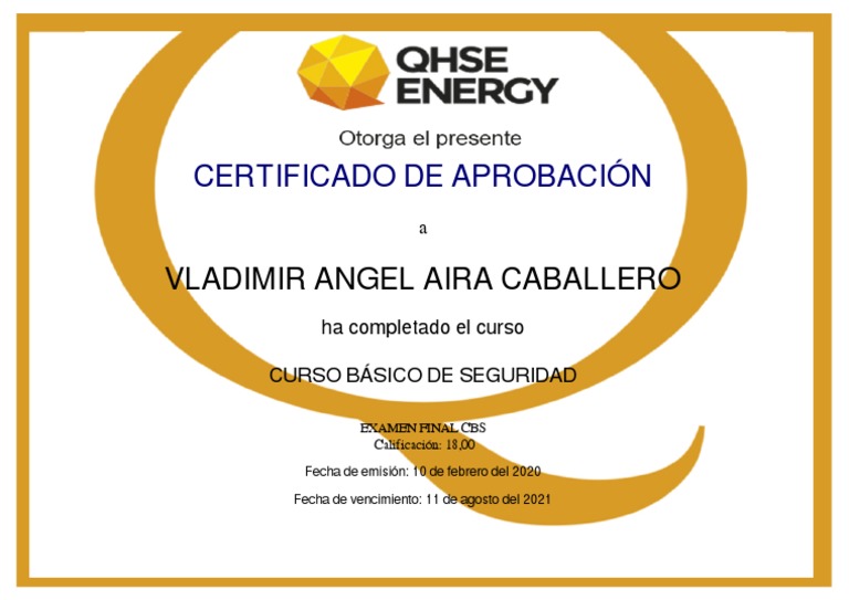 Certifcado de Curso Basico de Seguridad | PDF