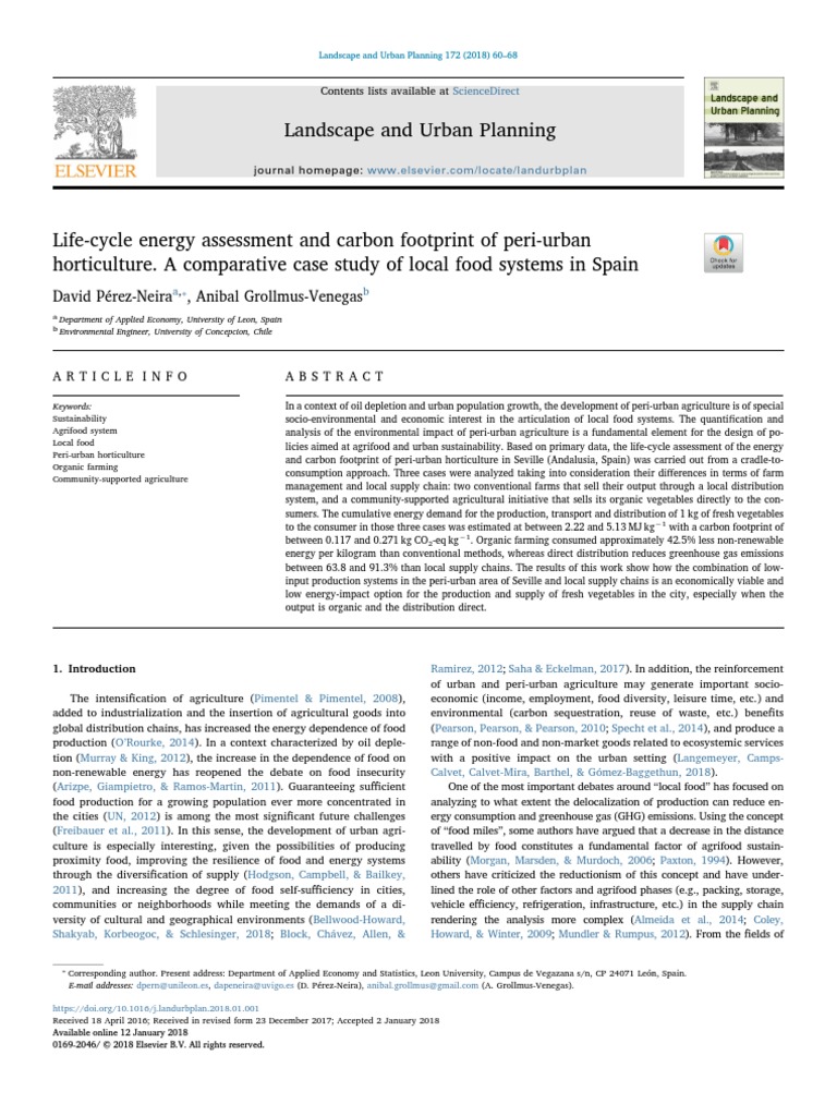 Life-Cycle Energy Assessment and Carbon Footprint of Peri-Urban Horticulture. A Comparative Case ...