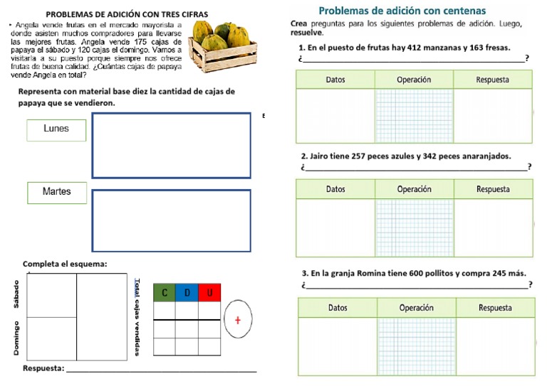 Problemas de Adición Con Tres Cifras | PDF