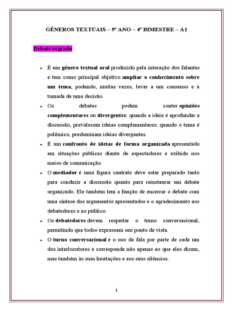Características e estrutura do debate regrado como gênero textual | PDF