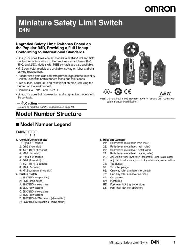 D4N Mini Safety Limit Switch C130 E1 01 Ds | PDF | Switch | Insulator (Electricity)