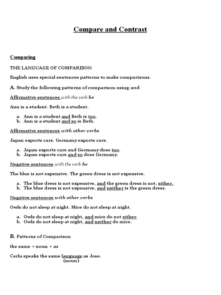 Compare and Contrast | PDF | Adverb | Verb