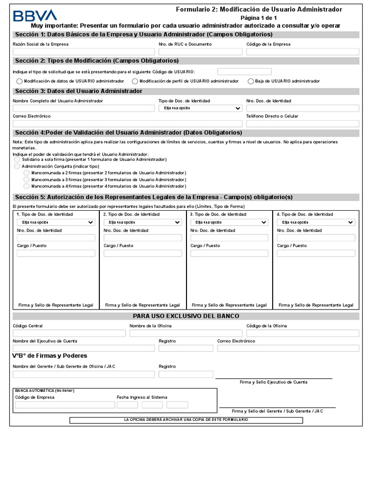 Formulario 2 - Modificación de Usuario Administrador | PDF | Usuario (informática) | Informática