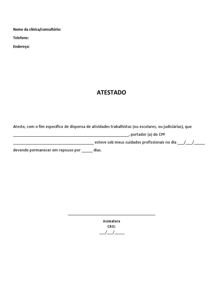 Modelo Atestado Odontologico para Imprimir | PDF