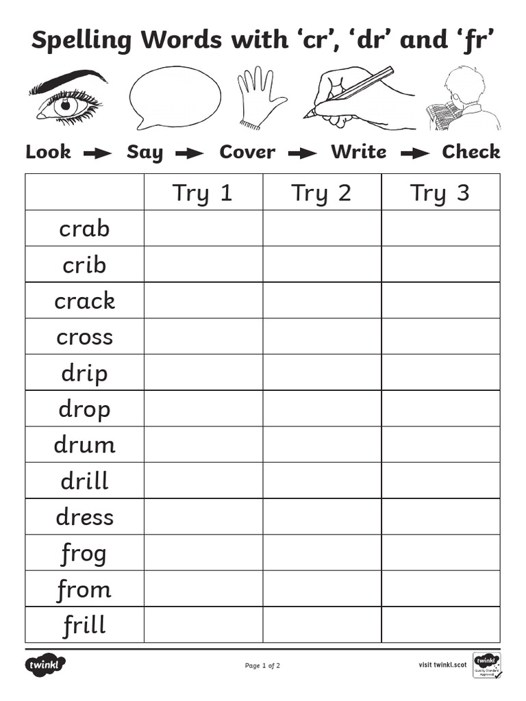Spelling Words With CR', DR' and FR': Crab Crib Crack Cross Drip Drop ...