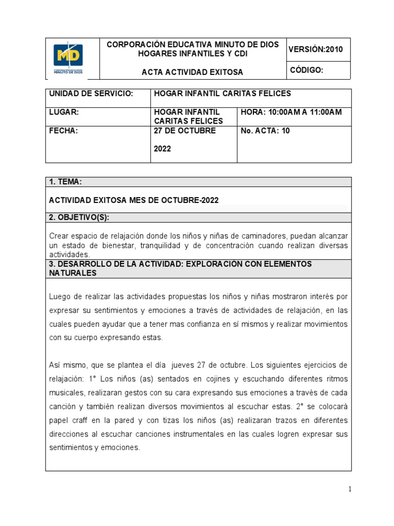 Actividad Exitosa Caminadores - Octubre | PDF