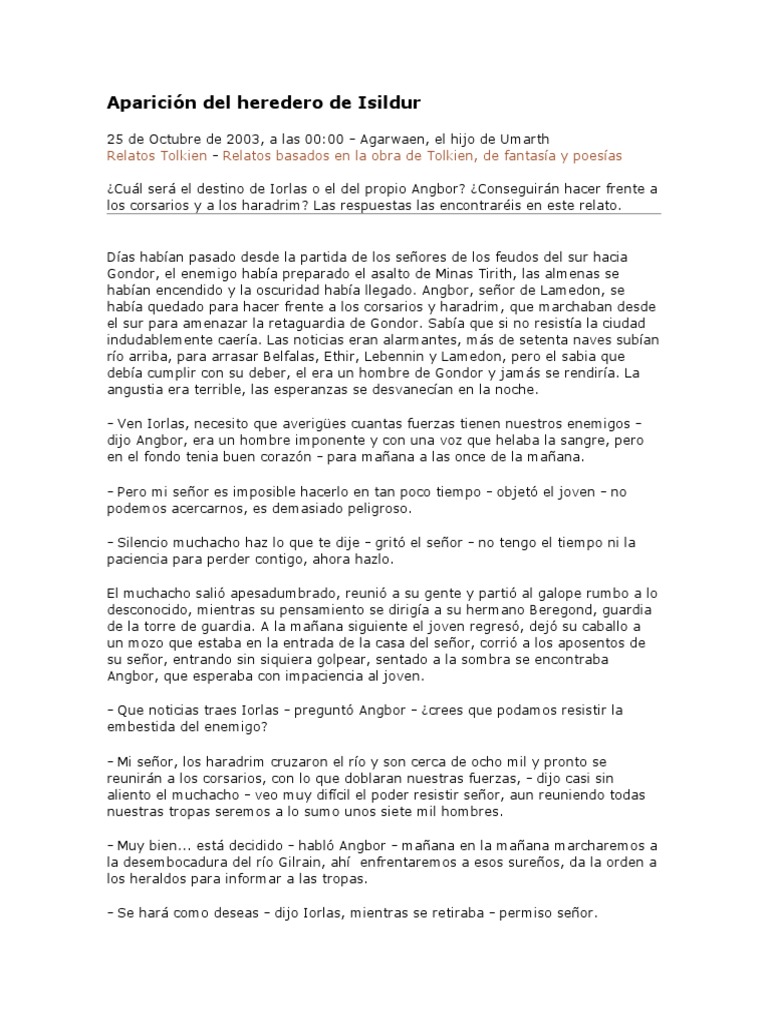 Agarwaen, El Hijo de Umarth-Aparición Del Heredero de Isildur | PDF ...