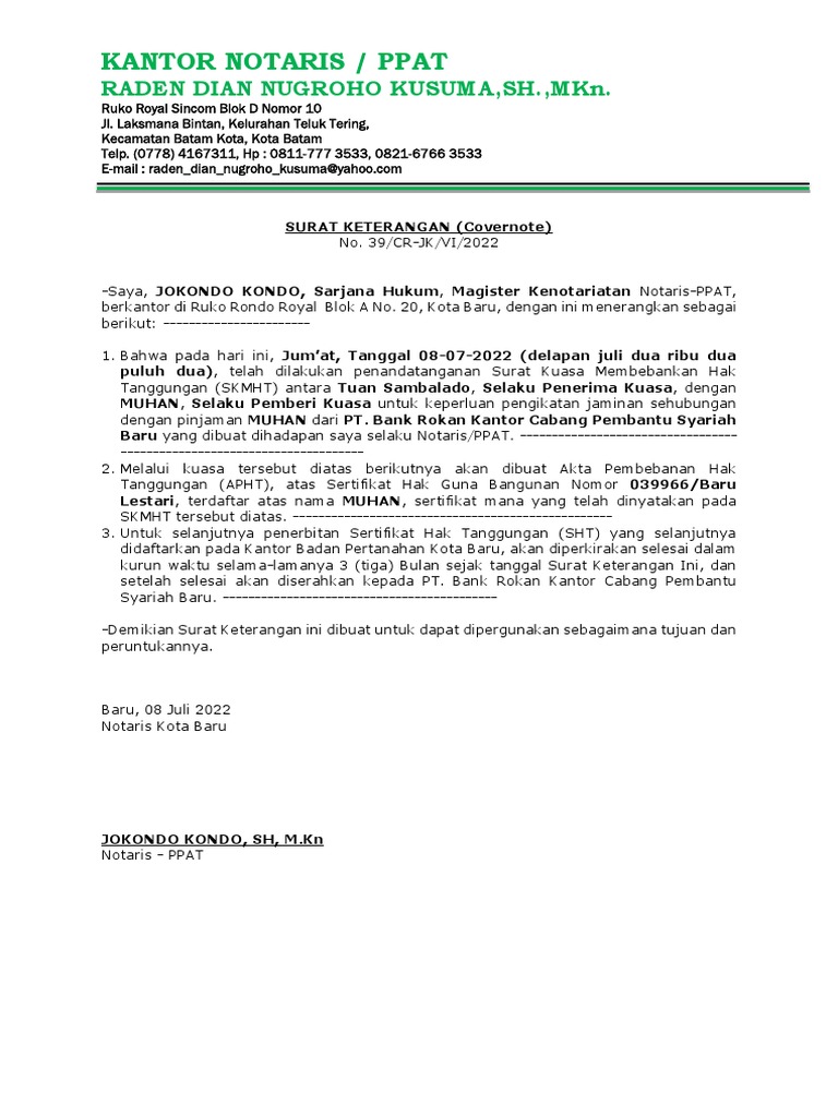 DOCUMENT 22 Covernote MUHAN | PDF