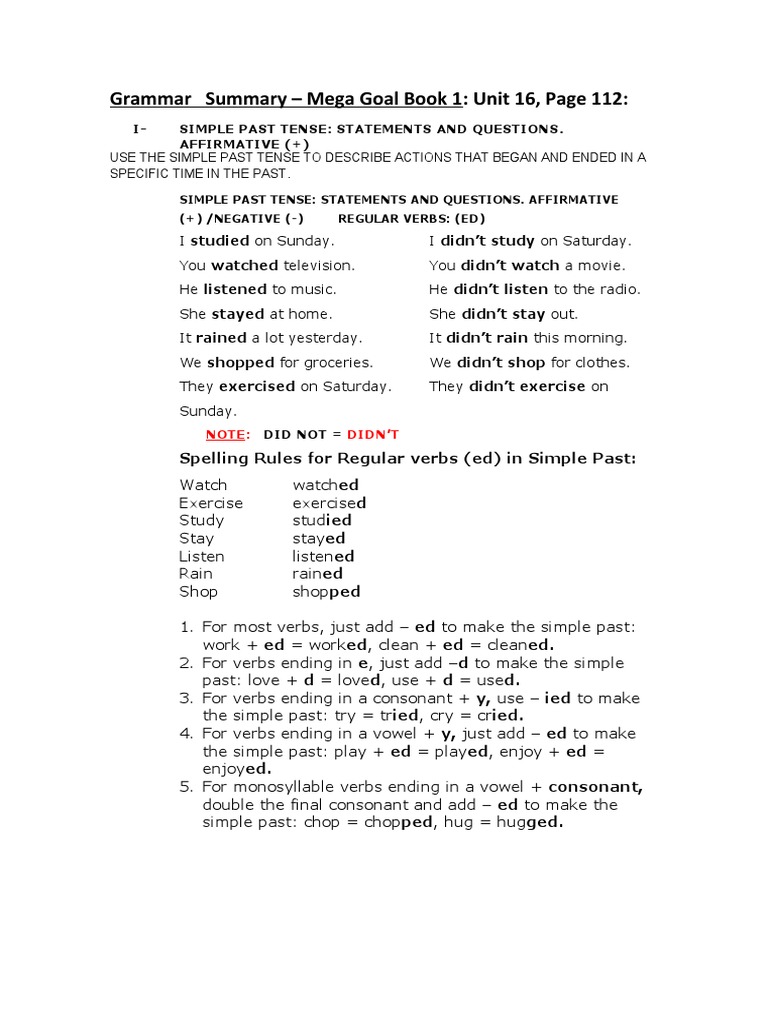 Mega Goal 1-Grammar-Unit 16 | PDF