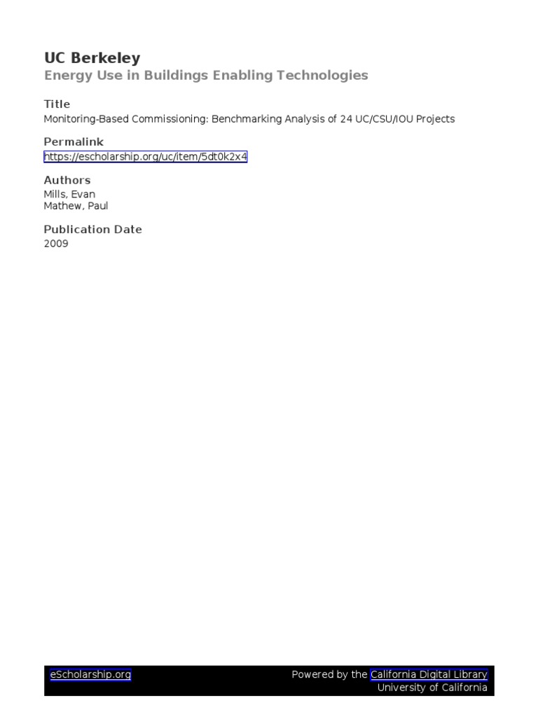 Monitoring Based Commissioning Outcomes | PDF | Energy Conservation | Benchmarking