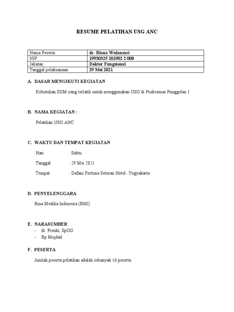 Resume Pelatihan Usg | PDF