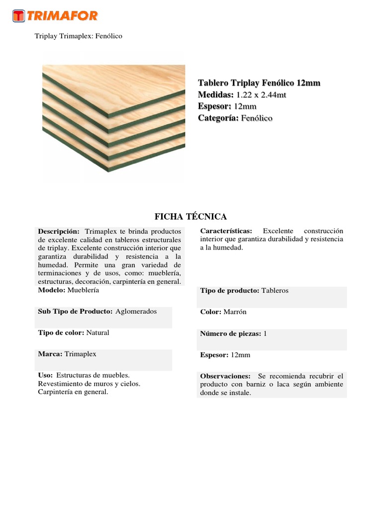 Ficha Técnica Triplay Fenólico 12mm | PDF