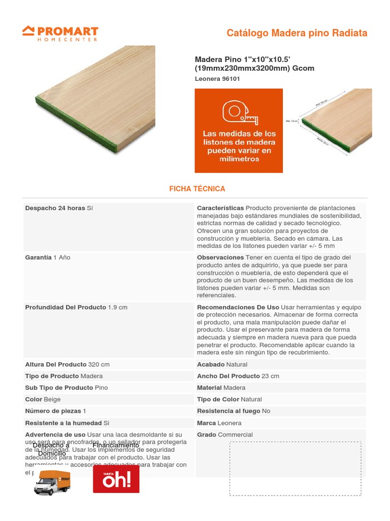 Catálogo Madera Pino Radiata 1"x10" | PDF | Madera | Materiales