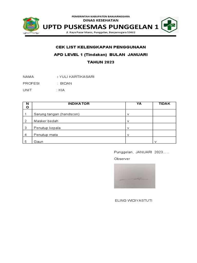 Cek List APD Level 1 Januari 2023 | PDF