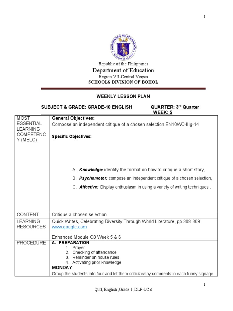Prototype-Lesson Plan - English 10 Q3 Week 5 | PDF | Bias | Reason