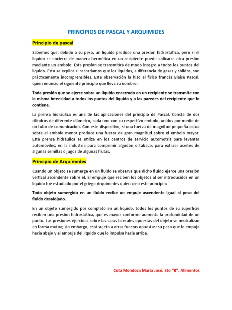 Principios de Pascal y Arquimides | PDF