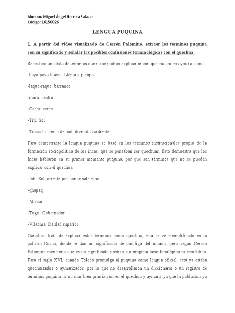 Lengua Puquina | PDF | Imperio Inca | Perú