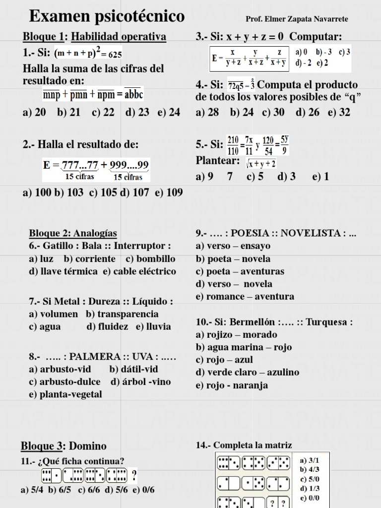 Examen Psicotécnico Completo | PDF