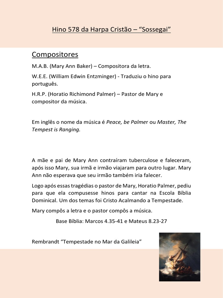 Hino 578 da Harpa: Sossegai e sua História | PDF