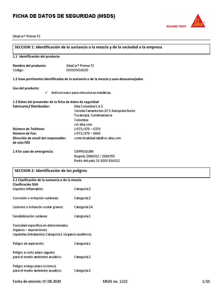 SikaCor Primer FZ | PDF | Agua | Contaminación