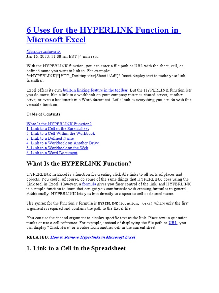 6 Uses For The HYPERLINK Function in Microsoft Excel | PDF | Microsoft ...