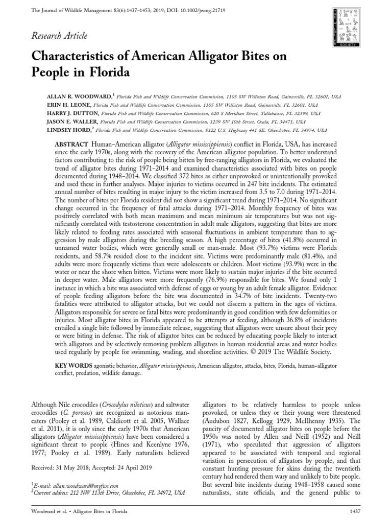 Woodward Et Al 2019 - Characteristic of American Alligator Bites On ...