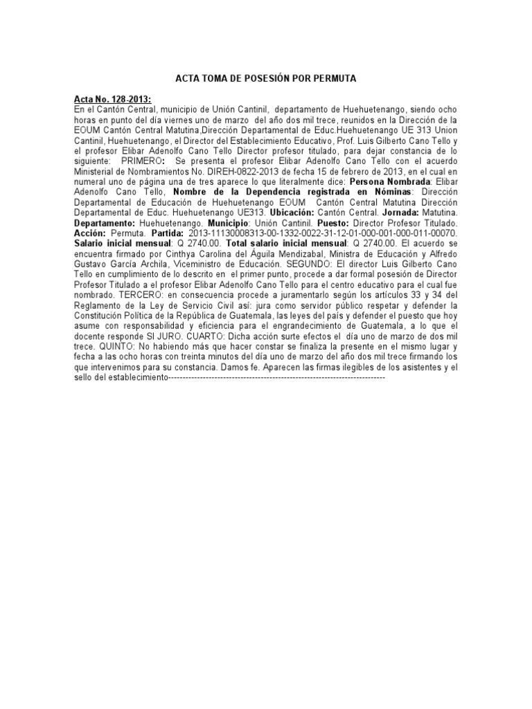 Acta Toma de P Por Permuta | PDF