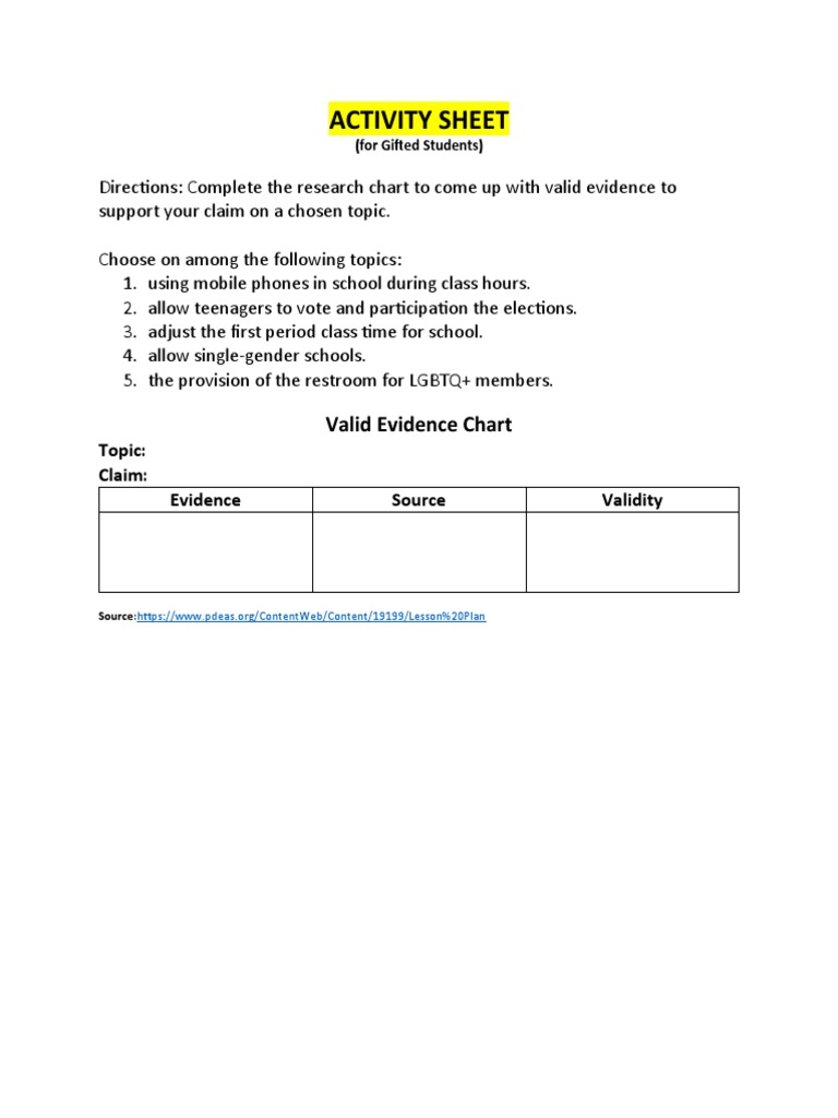 ACTIVITY SHEET (For Gifted Students) | PDF