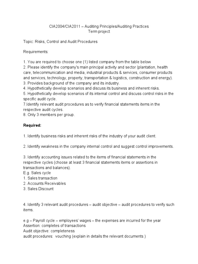 Audit Project for Accounting Students | PDF | Audit | Internal Control
