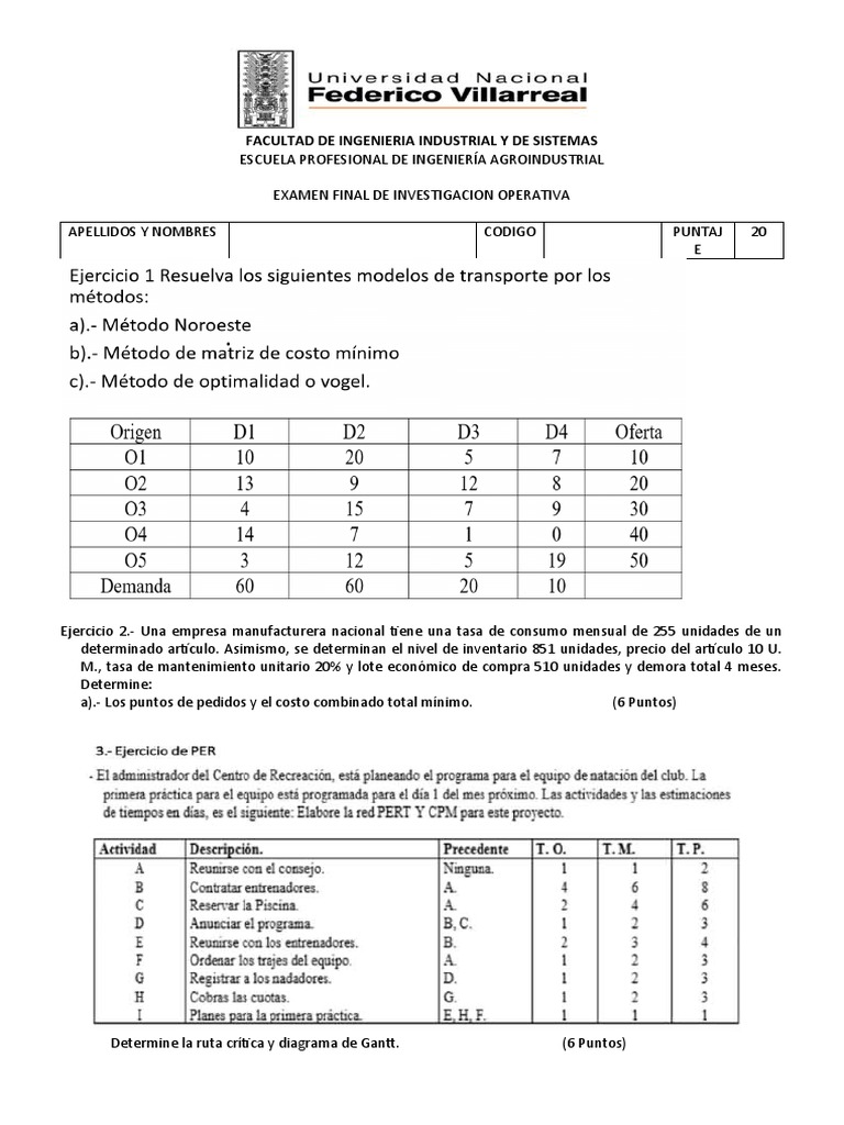 Examen Final de Investigacion Operativa TA | PDF