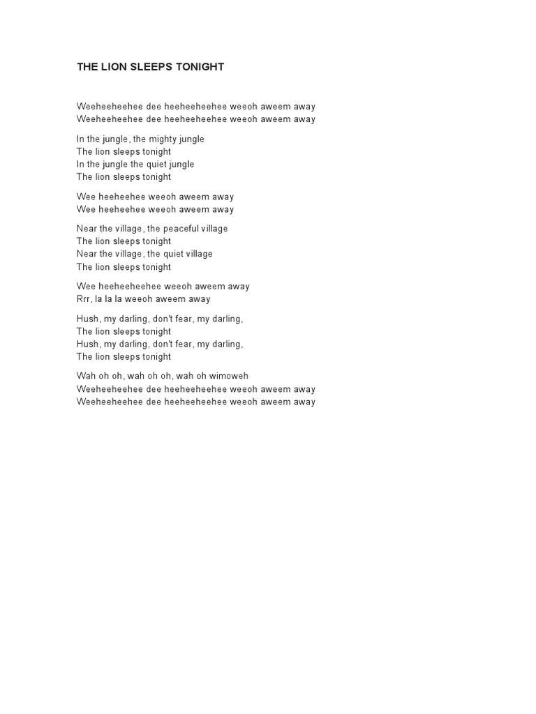 The Lion Sleeps Tonight Lyrics | PDF