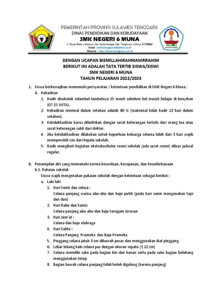 Tata Tertib SMKN 6 Muna | PDF