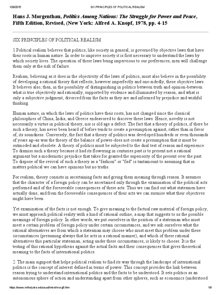 Morgenthau. Six Principles of Political Realism | PDF | Rationality ...