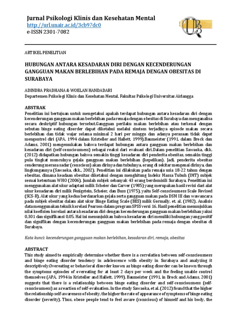 Hub Kesadaran Diri DG Gangguan Makan Berlebih | PDF | Pengembangan Diri