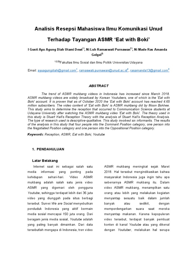 Resepsi Mahasiswa Terhadap ASMR Boki | PDF | Pengembangan Diri | Sains ...