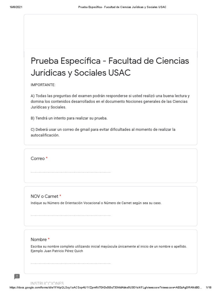Prueba Específica - Facultad de Ciencias Jurídicas y Sociales USAC ...