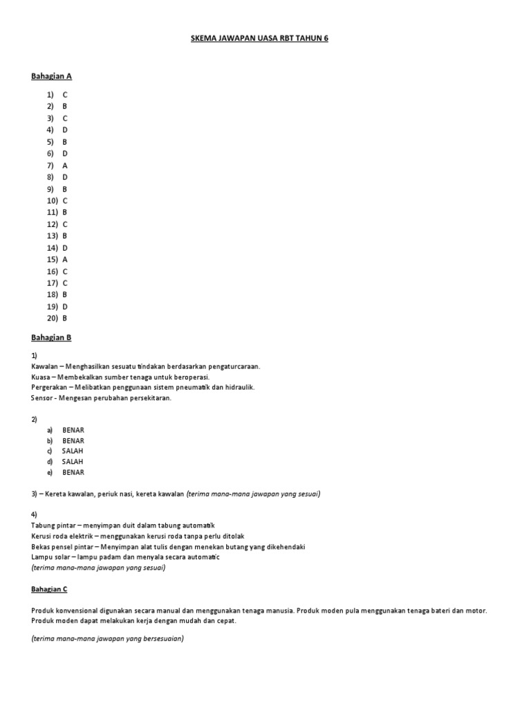 Skema Jawapan RBT Uasa | PDF