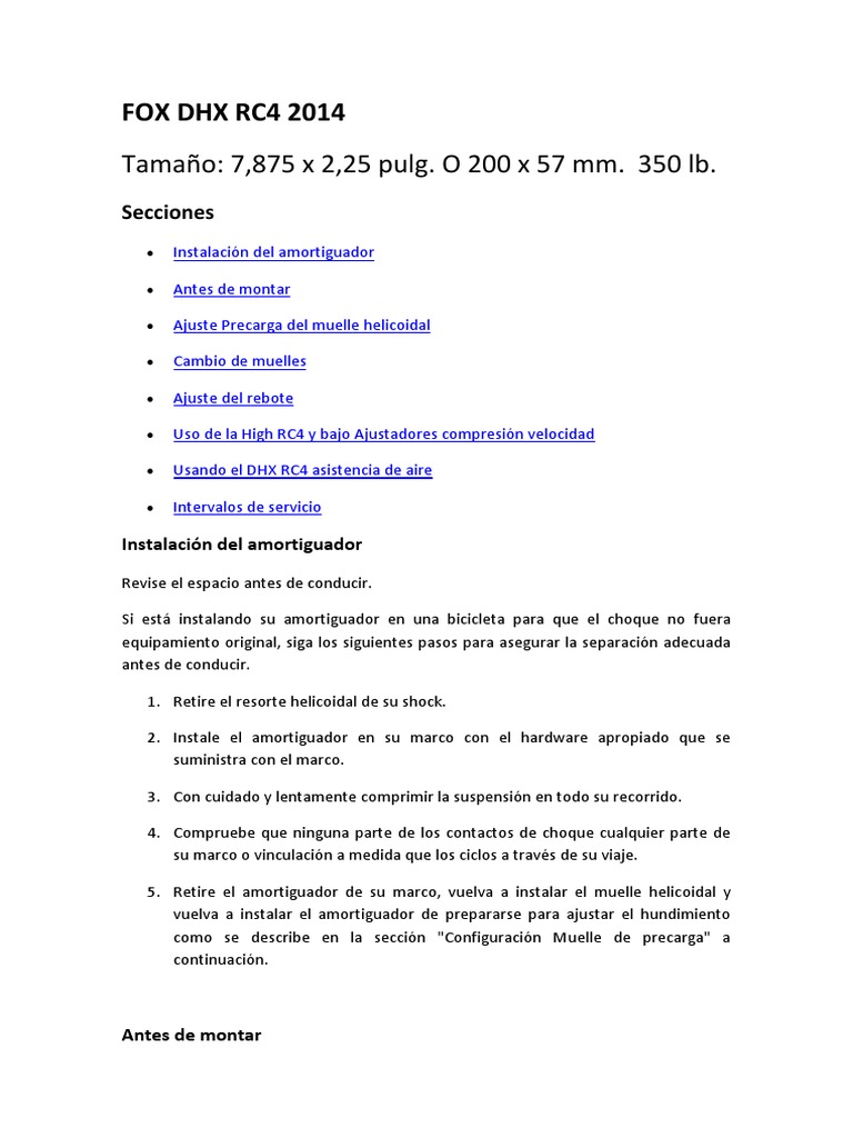 Ajustes de Fox DHX Rc4 2014 PDF | PDF | Vehículos terrestres ...