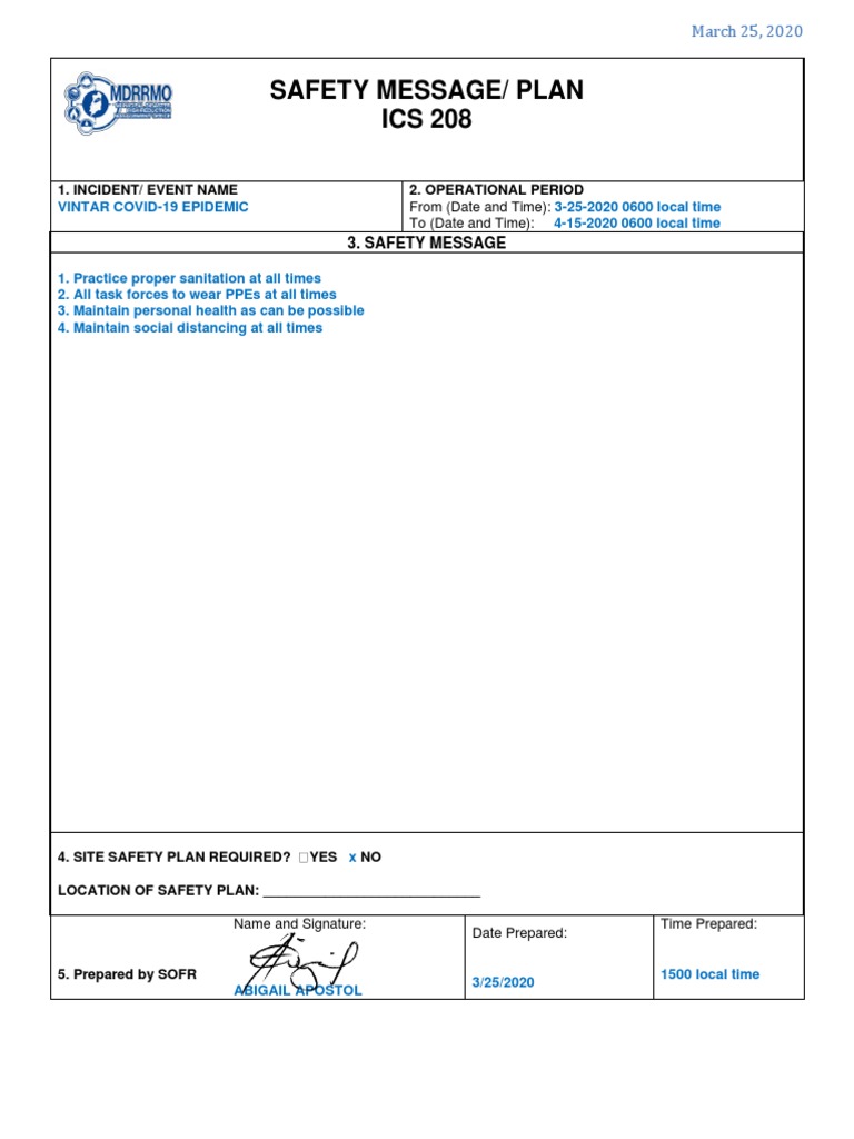 2.12 ICS Forms ICS 208 | PDF | Incident Command System | Safety