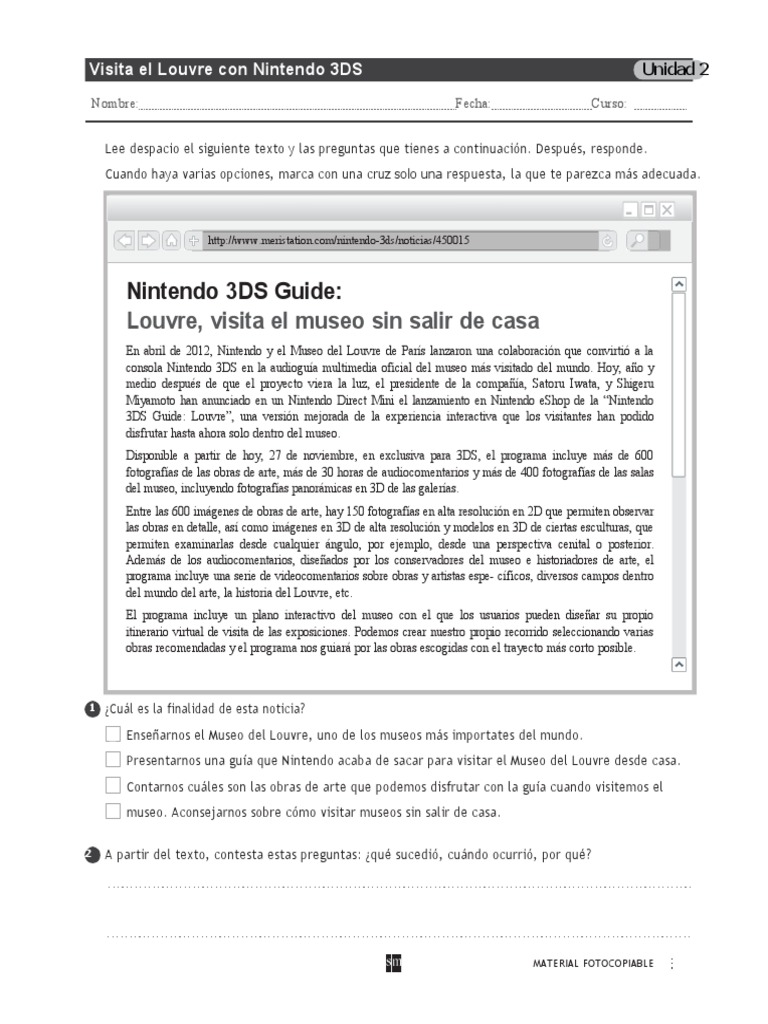 07 Le Lectora U2 001 Estudiante 1-3451675171176 | PDF | Nintendo | Museo