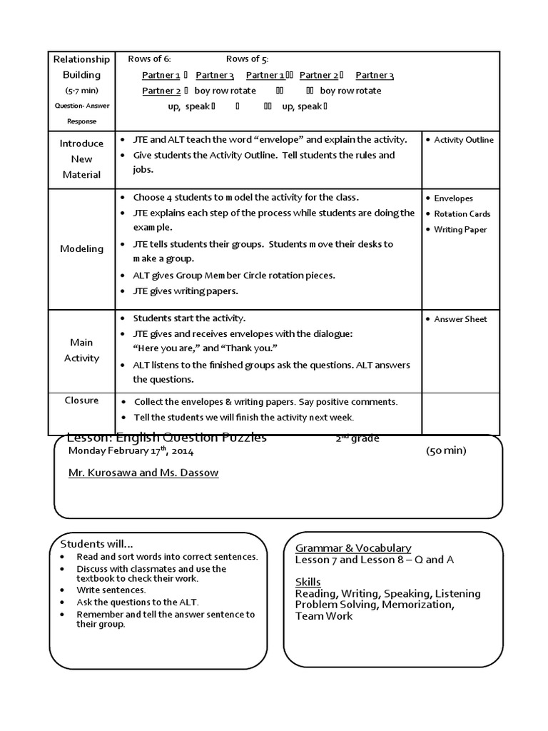 Lesson Plan Question Puzzles | PDF | Cognitive Science | Cognition