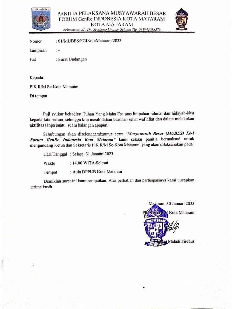 Surat Undangan PIK R | PDF