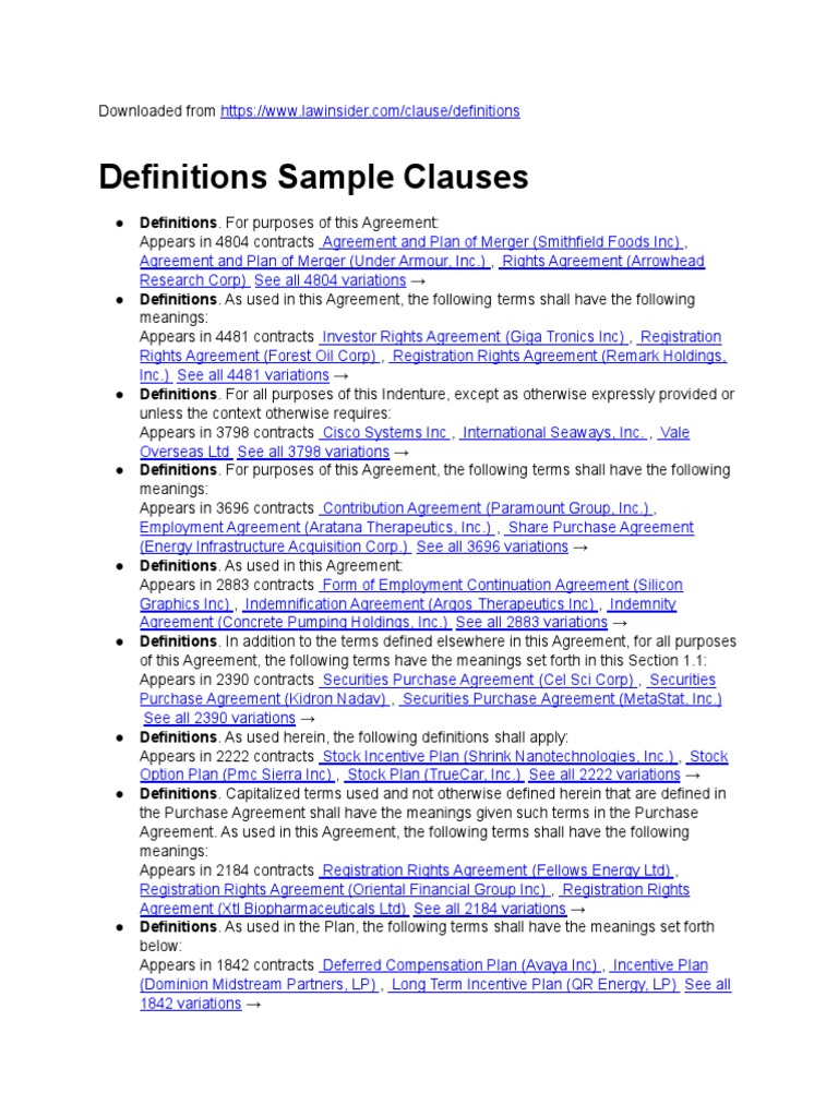 Legal Definitions for Contracts | PDF