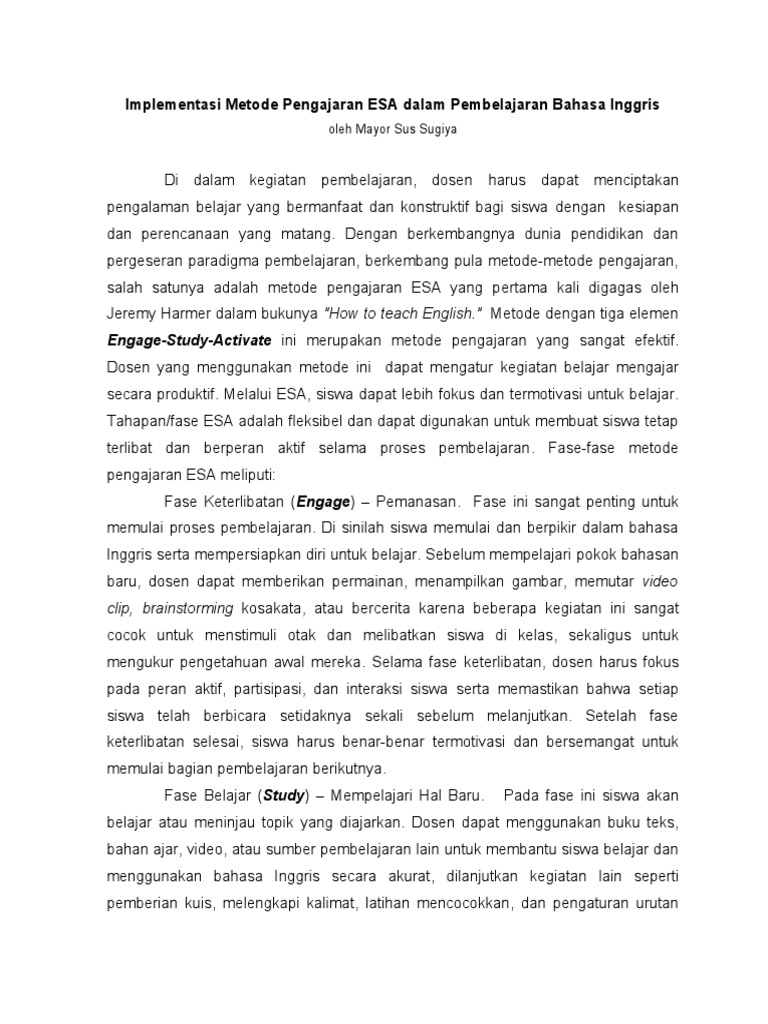 Metode ESA dalam Pengajaran Bahasa Inggris | PDF | Karier ...