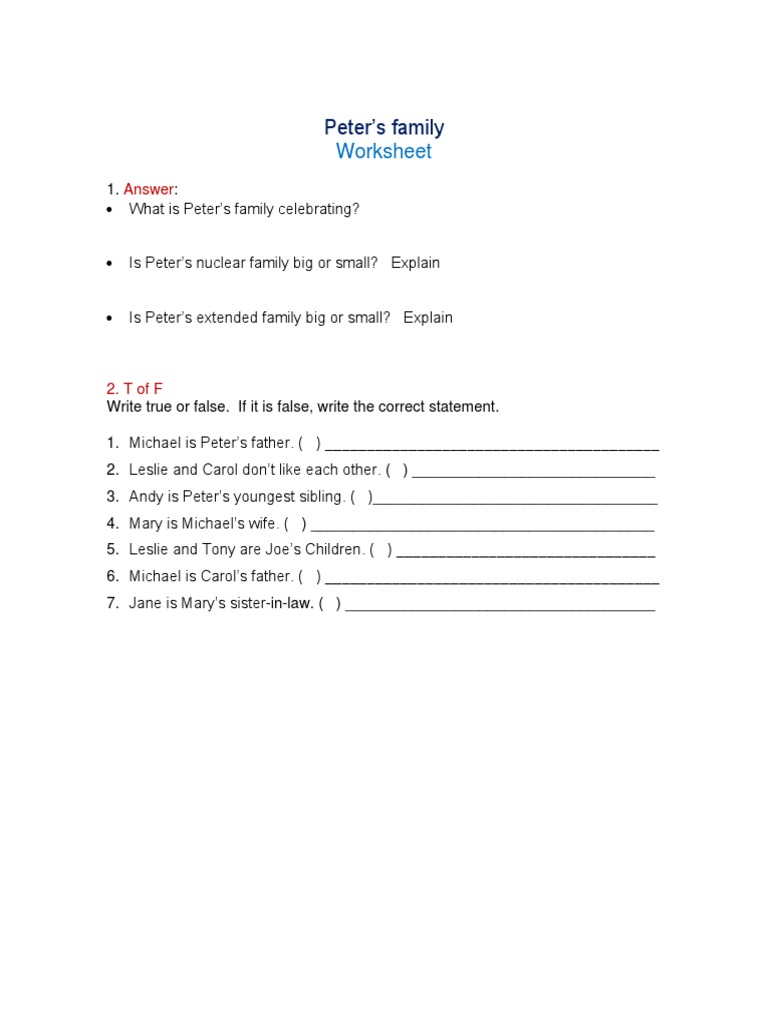 Peter's Family Worksheet | PDF