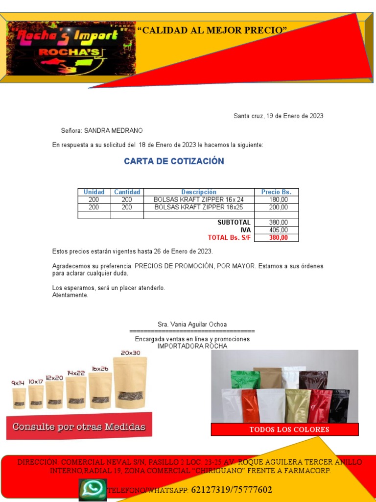 Carta de Cotización PLANTILLA | PDF