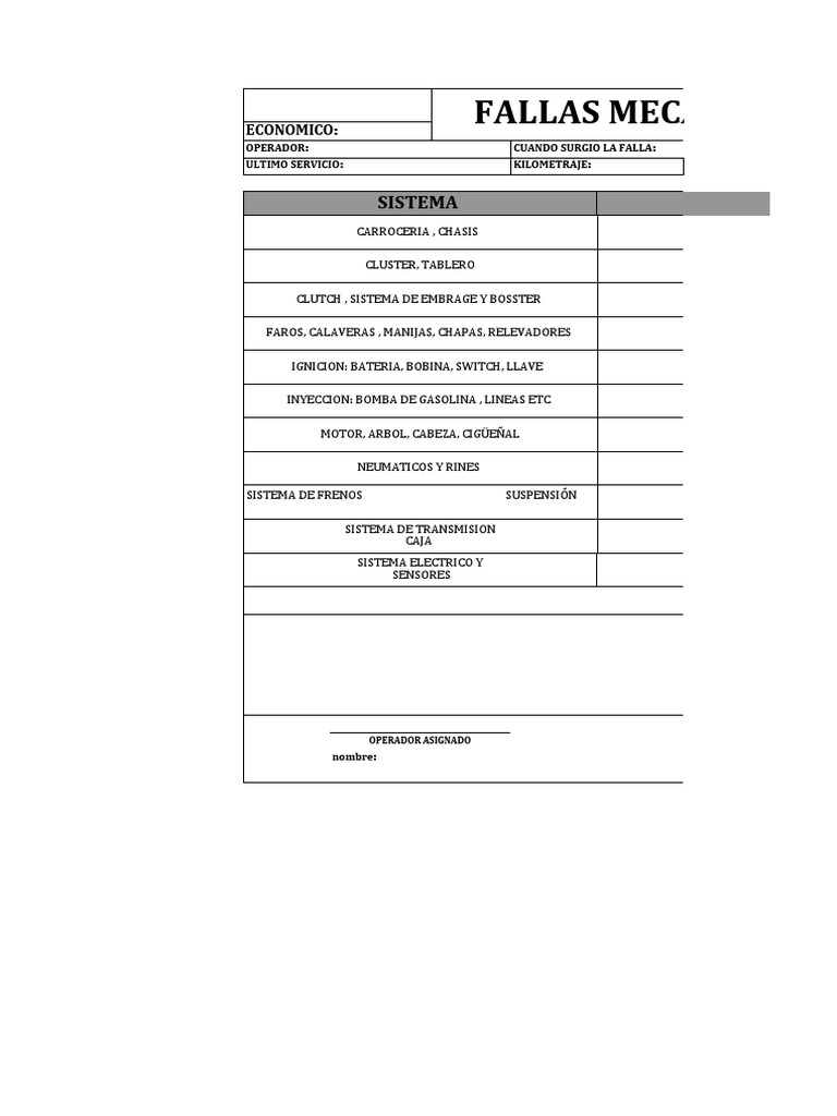 Reporte de Fallas Mecanicas Madero | PDF